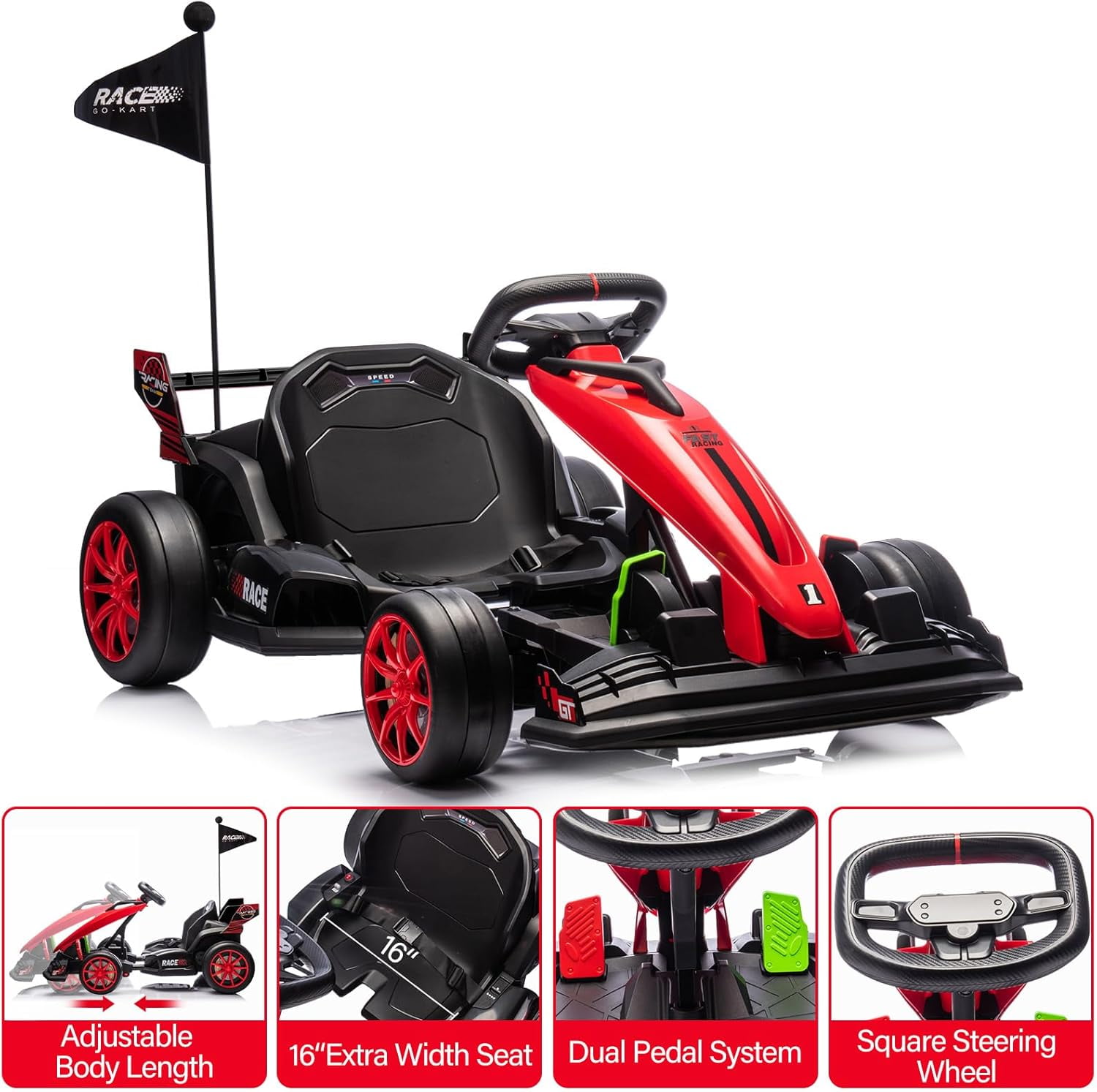 Rugerasy 24V Kids Ride on Go Kart,7.5mph Infinitely Variable High Speed ...