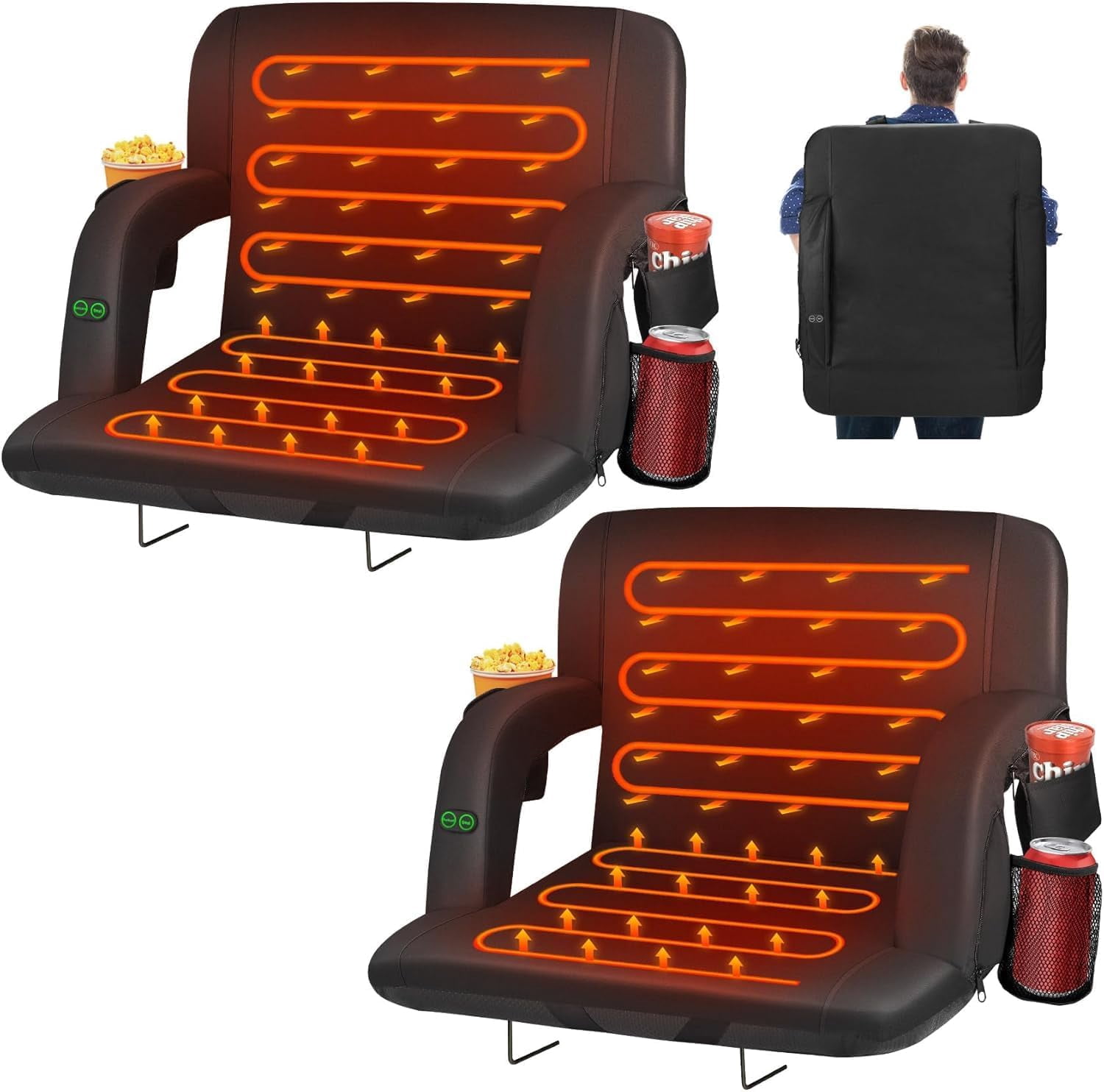 Rugerasy 2PC Heated Stadium Seats with Backrest – Dual-Sided Heating,3 ...