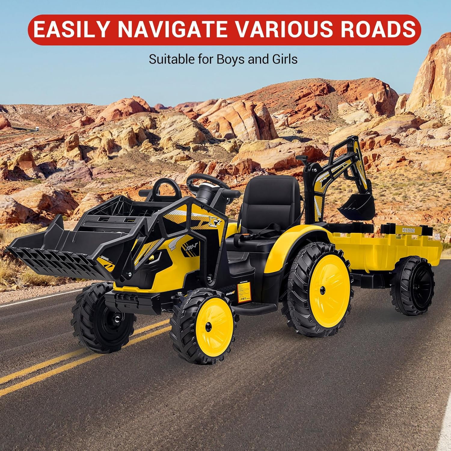 Rugerasy 3 in 1 24V Ride On Tractor, Ride On Car Toy,Excavator ...
