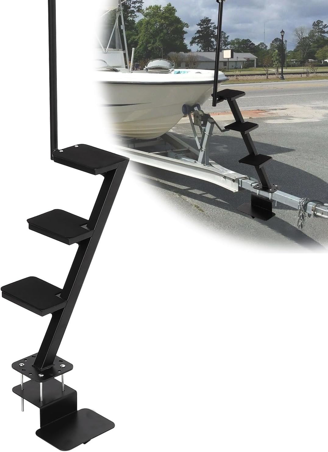 Rugerasy 3-Step Heavy-Duty Boat Trailer Steps with Handle,Non-Slip ...