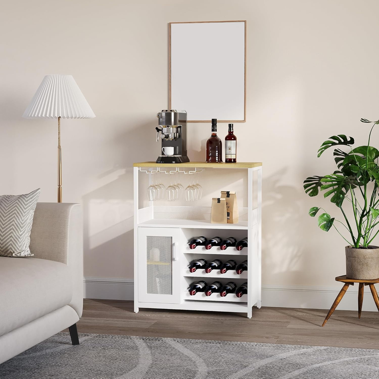 Rugerasy 3-Tier Wine Bar Cabinet,with Detachable Wine Rack and Drawer ...