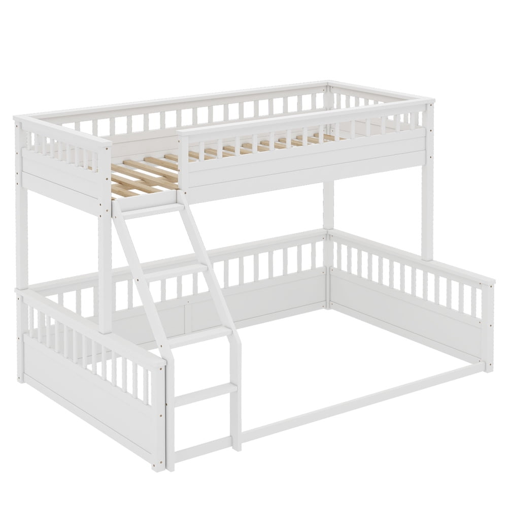 Rugerasy Extra Large Double Bed with Ladder & Guardrails - White Finish ...