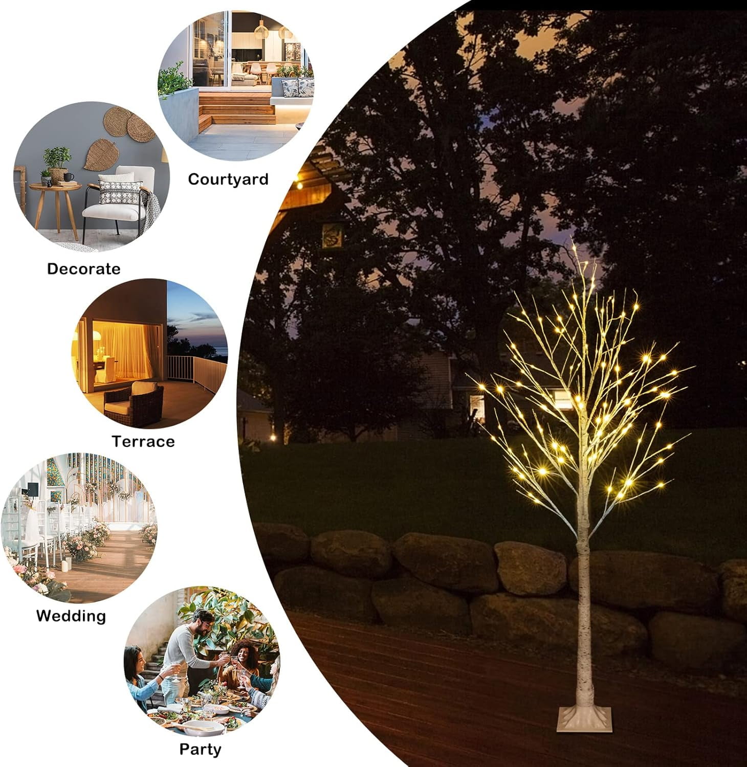 Rugerasy 4FT Artificial Christmas Tree,48LED Lighted Twig Birch Tree ...