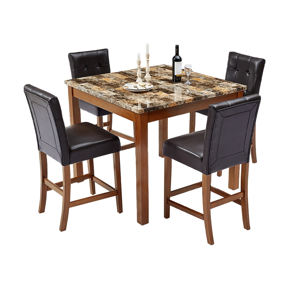 Rugerasy 5 Pcs Square Wooden Dining Table Set, With 4 Upholstered ...