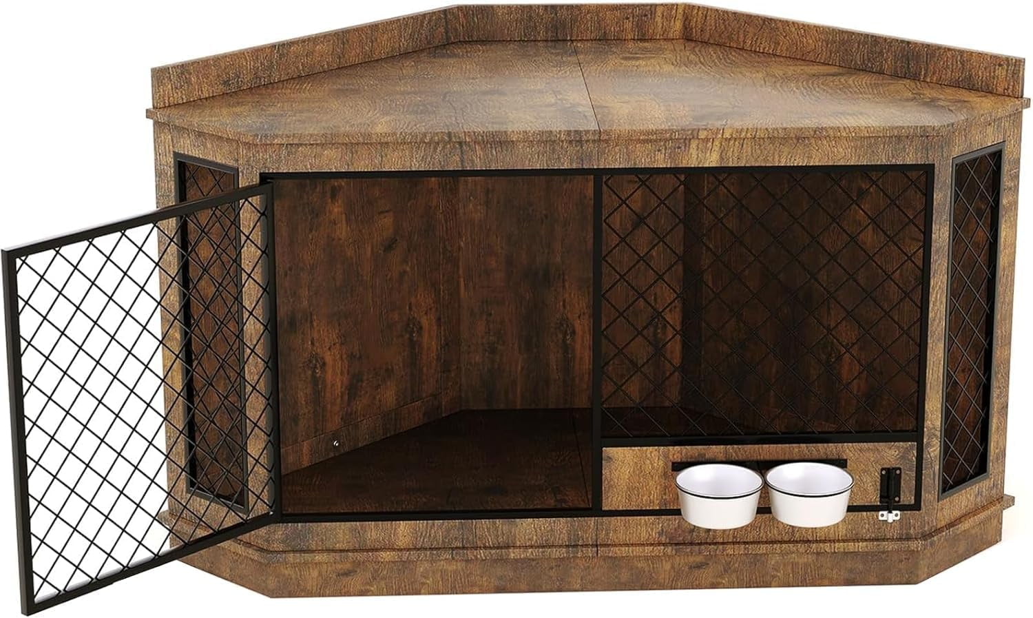 Rugerasy 51.3 Inch Corner Dog Crate Furniture with 360° Rotary Feeder ...