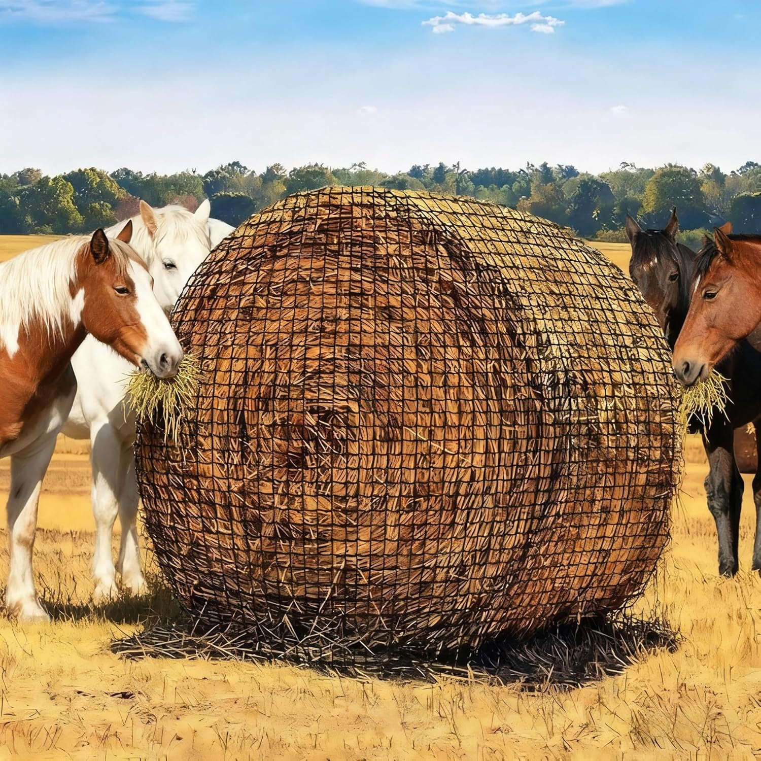 Rugerasy 5x5 FT Large Round Bale Hay Net,Heavy Gauge Knotless Slow Feed ...