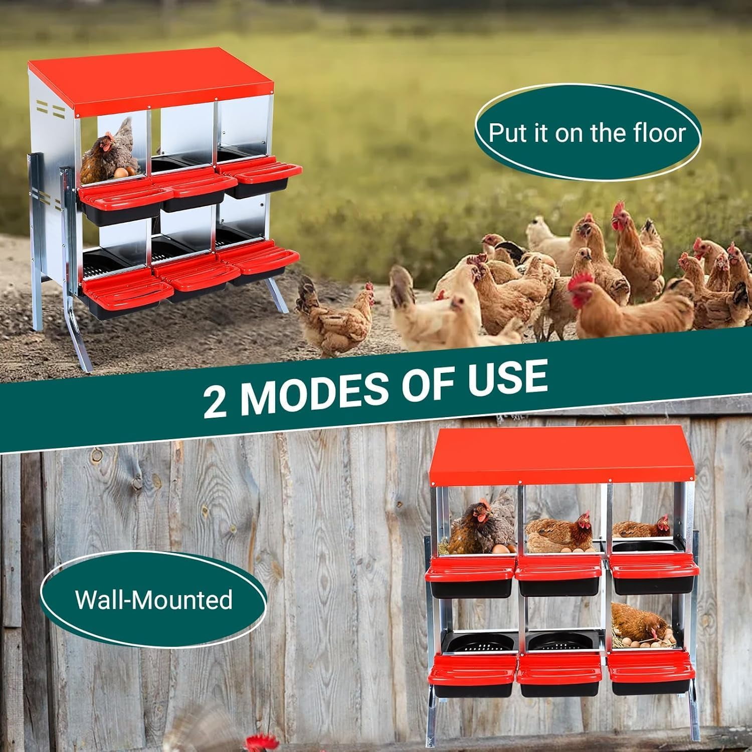 Rugerasy 6-Hole Nesting Boxes for Chickens-Chicken Nesting Boxes for ...