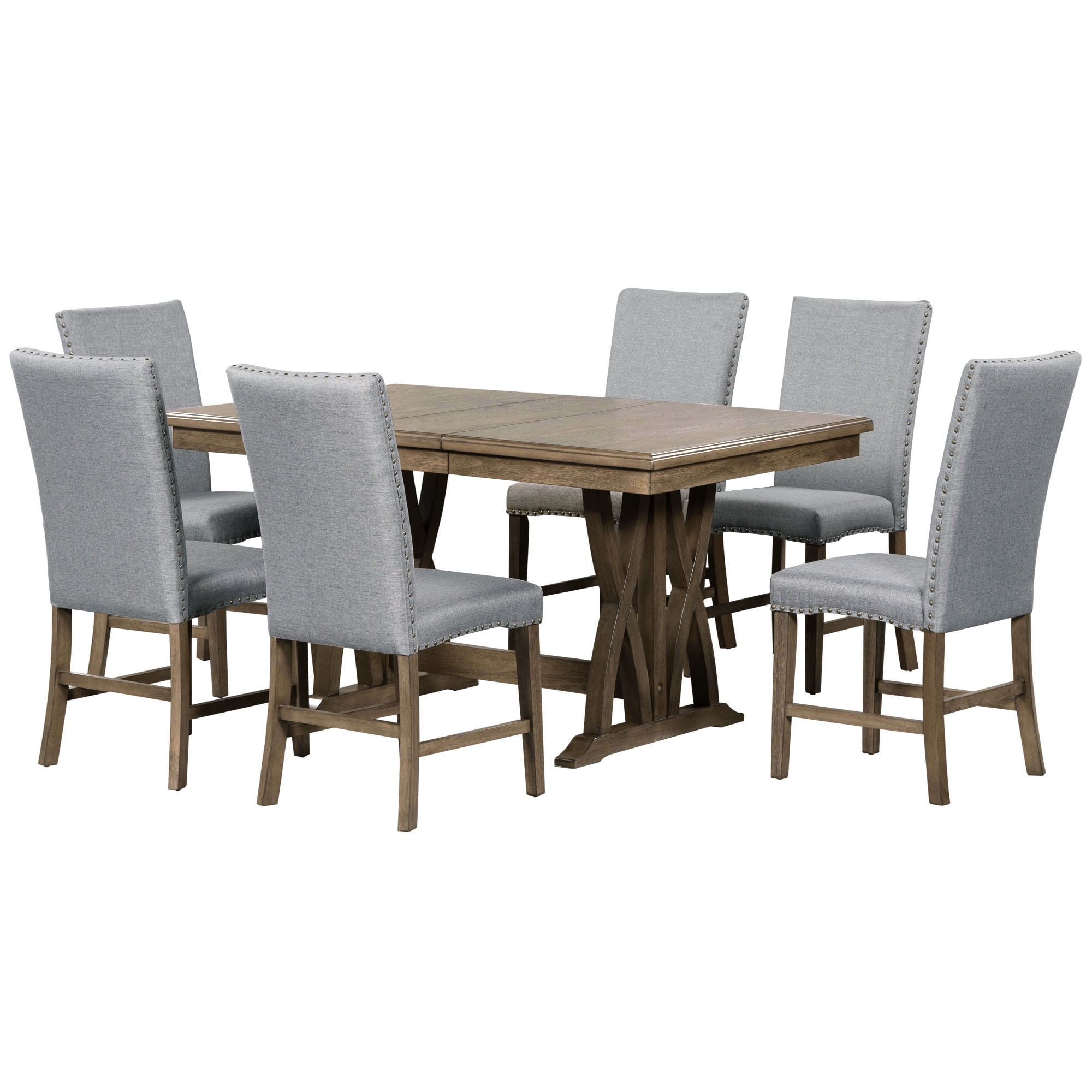 Rugerasy 7-Pcs Dining Table Set, 12inch Extendable Dining Table With 6 ...