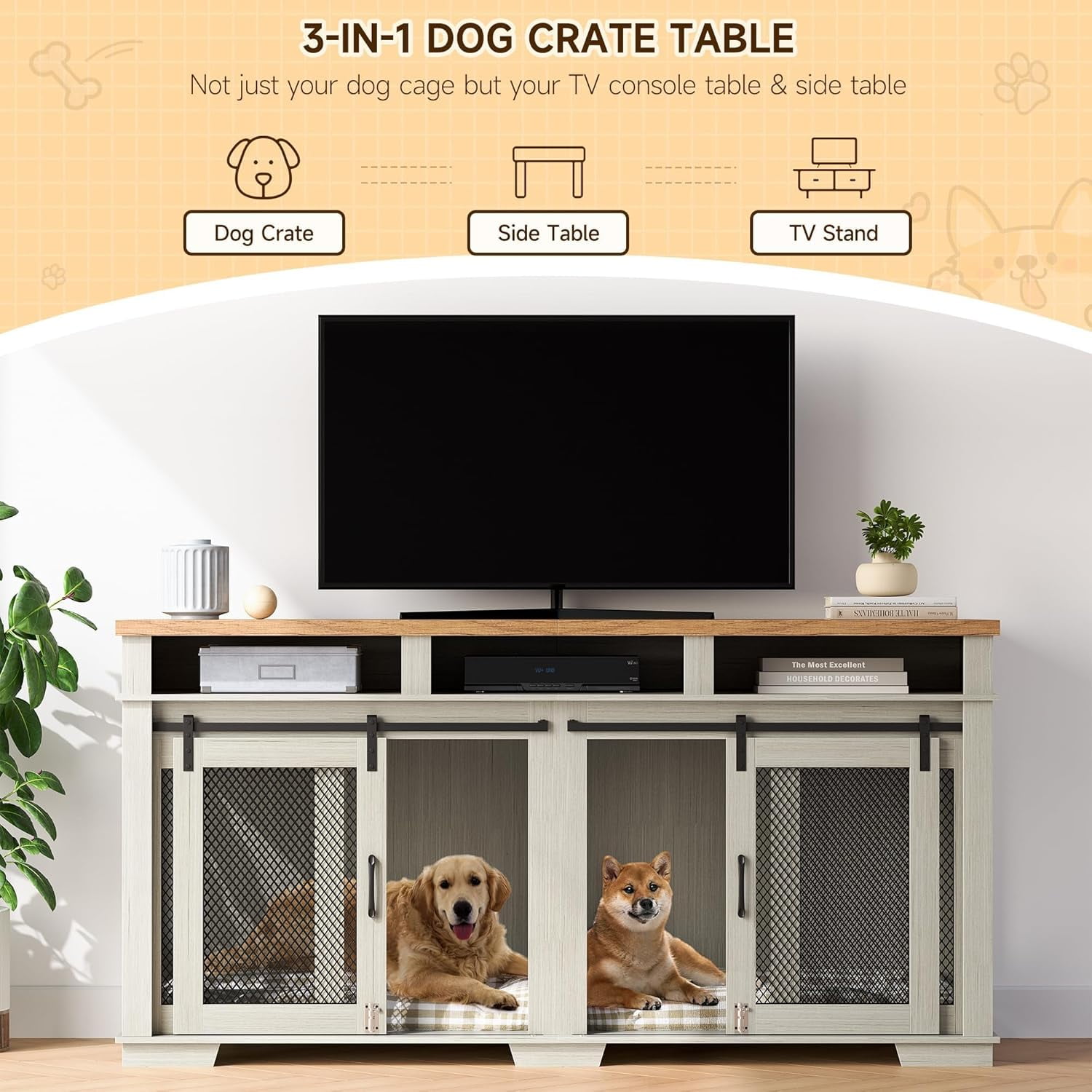Rugerasy 71Inch Dog Crate Furniture for 2 Large Medium Dogs,Dog Kennel ...