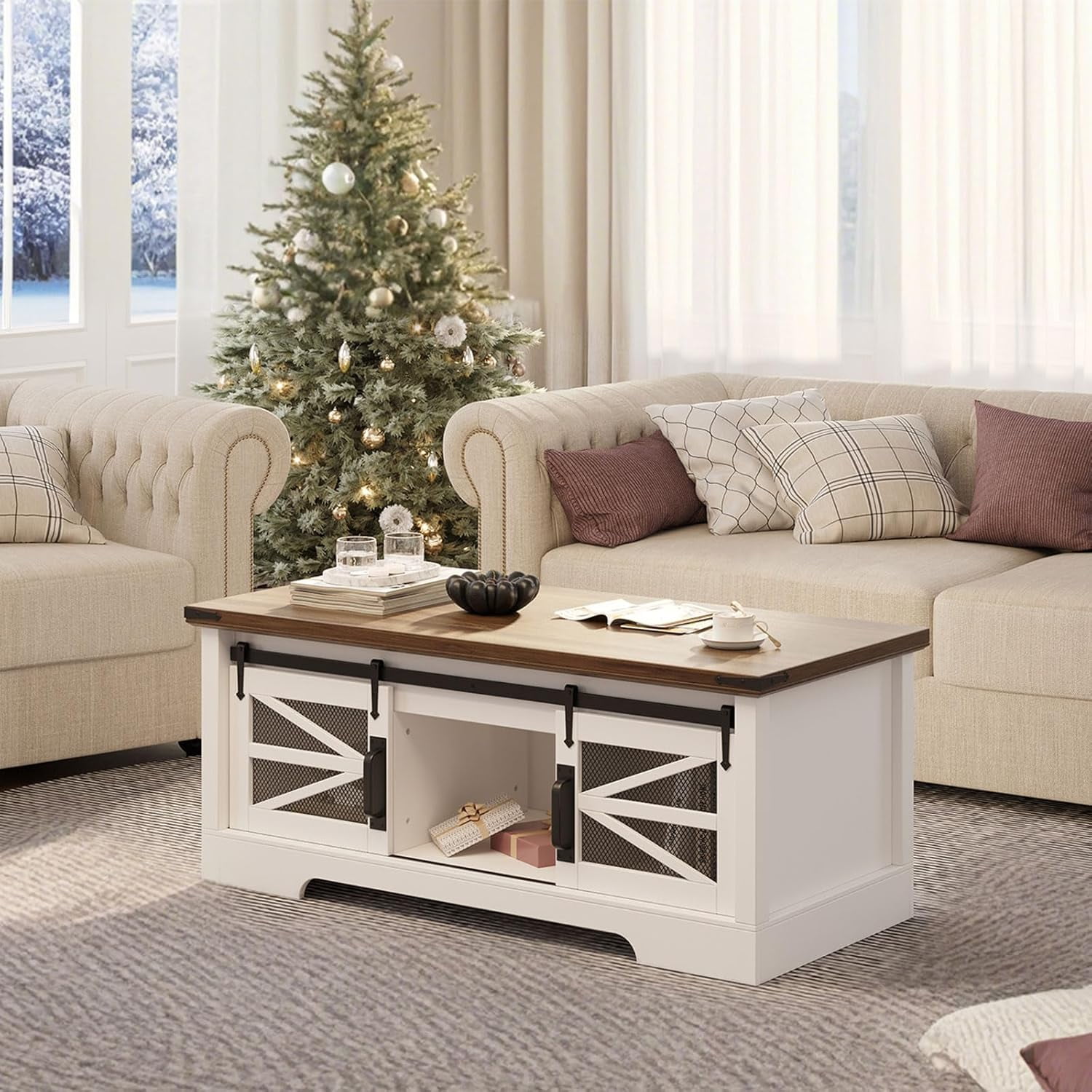 Rugerasy Adjustable Lift Top Coffee Table with Storage Sliding Barn ...
