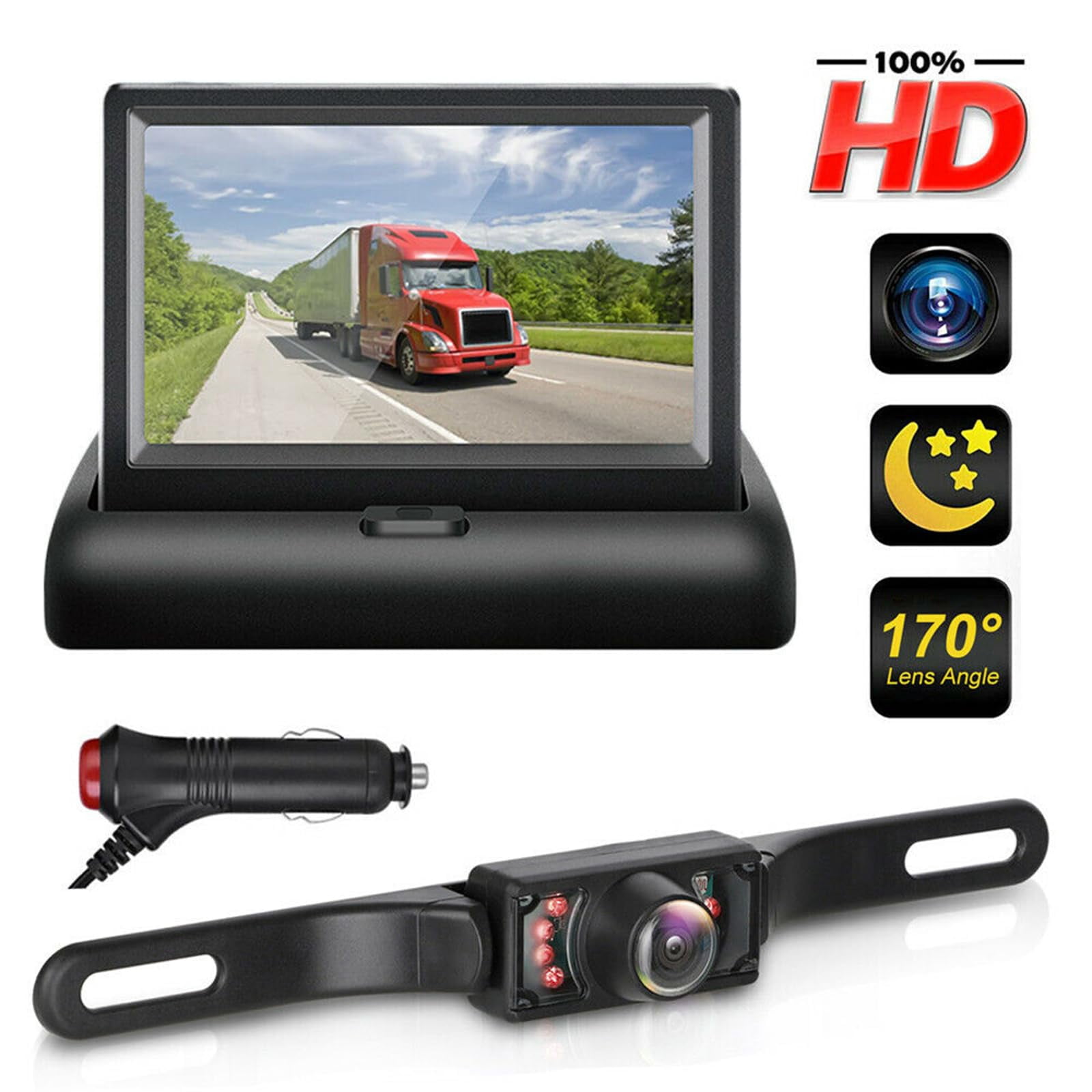 Rugerasy Car Backup Camera, Reversing Image 4.3 Inch Foldable Monitor ...