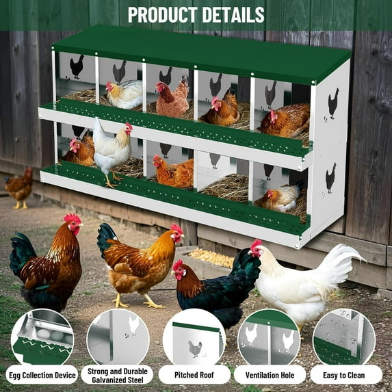Rugerasy Chicken Nesting Box,10 Compartment Metal Nesting Boxes for ...