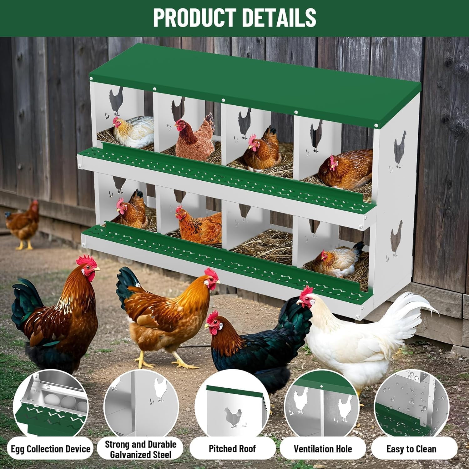 Rugerasy Chicken Nesting Box,8 Compartment Metal Nesting Boxes for ...