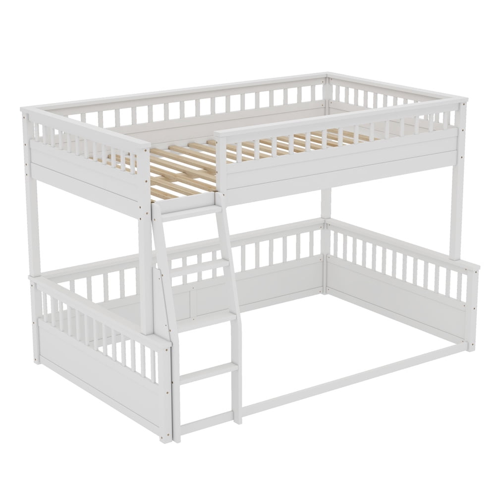 Rugerasy Extra Large Double Bed with Ladder and Guardrails, White ...
