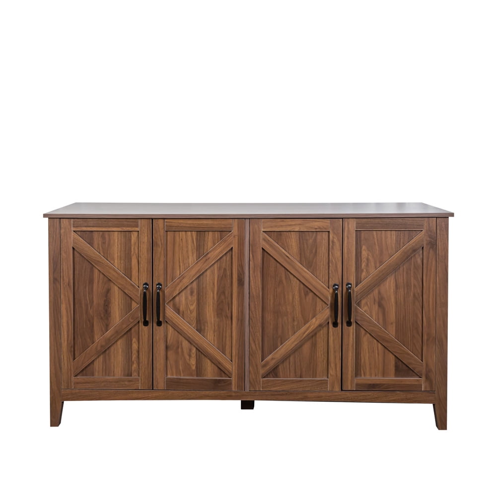 Rugerasy 4-Door Freestanding Cabinet with Open Shelves, Living Room ...