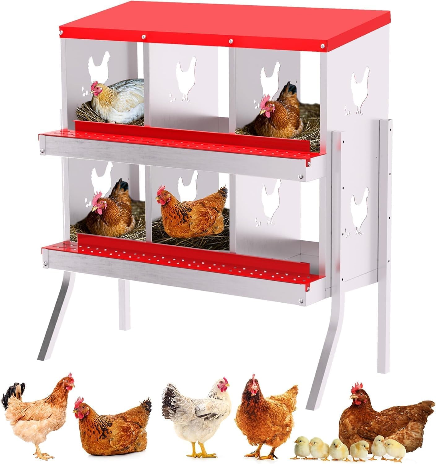 Rugerasy Metal Chicken Nesting Box,6 Compartments,Rollout Egg ...