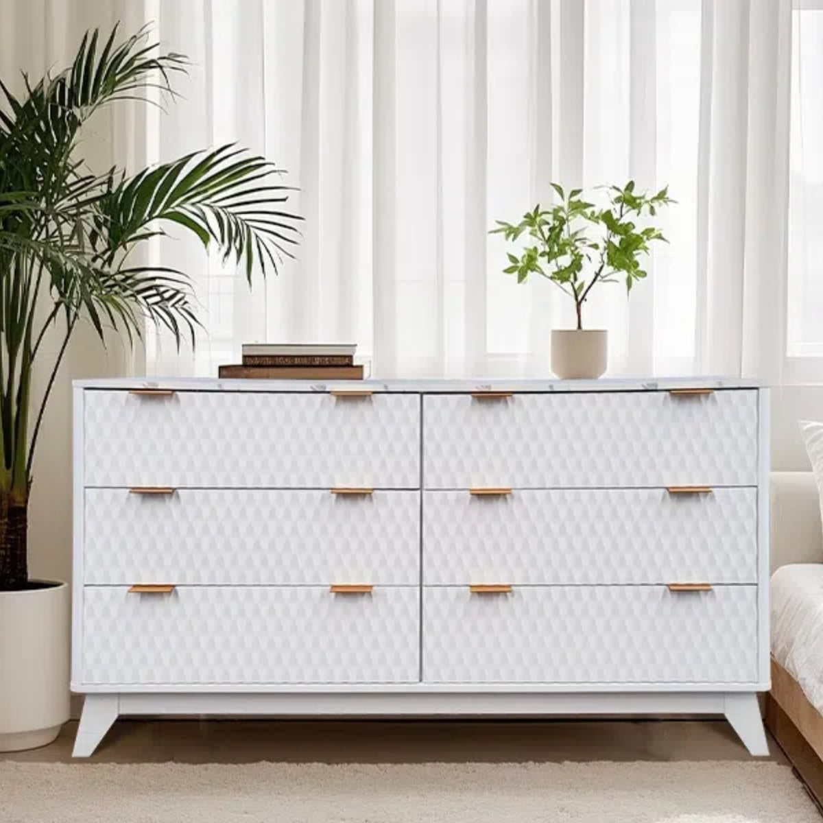 Rugerasy Modern Drawers with Faux Marble Top,6 Drawer Dresser, Curved ...
