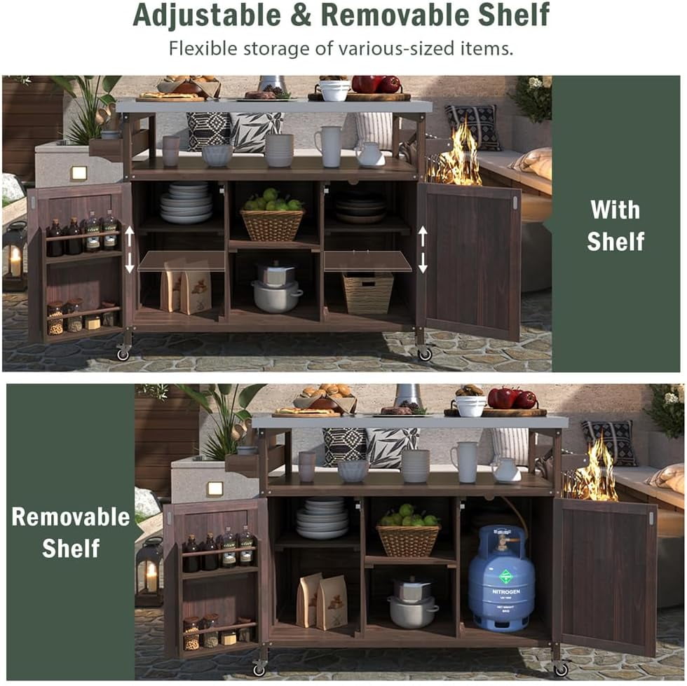 Rugerasy Portable Outdoor Grill Prep Table with Storage,Stainless Steel ...