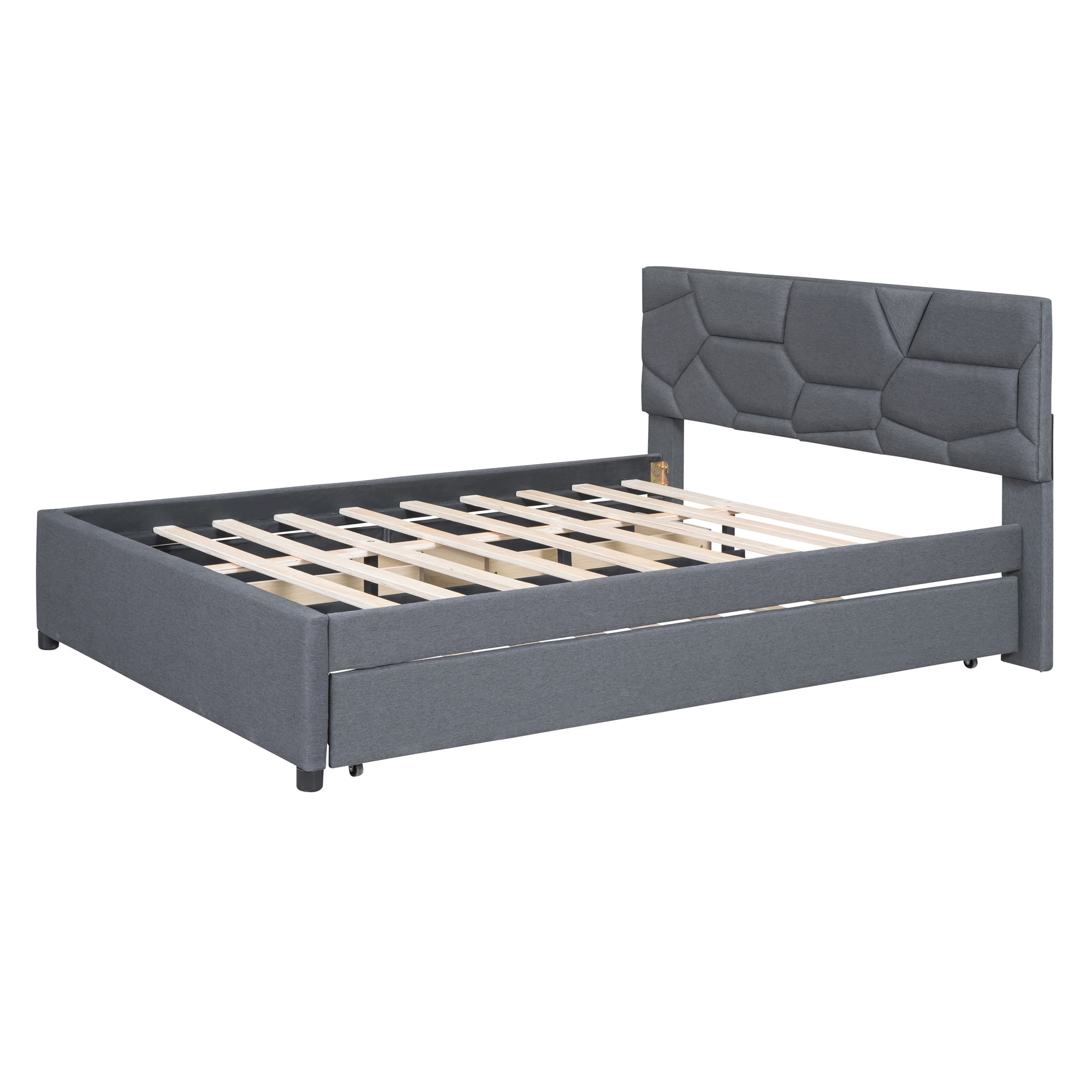Rugerasy Queen Size Bed Frame With Twin XL Size Trundle And Brick ...