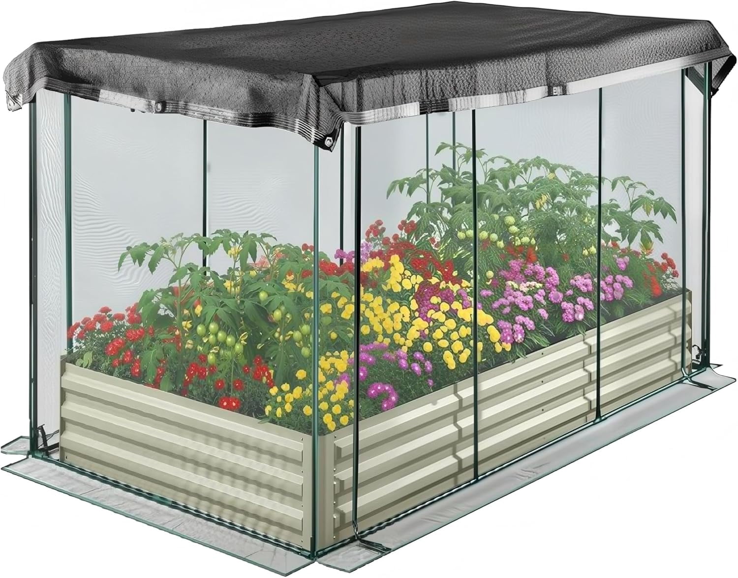 Rugerasy Raised Garden Bed with Cover,Metal Planter Box with Greenhouse ...
