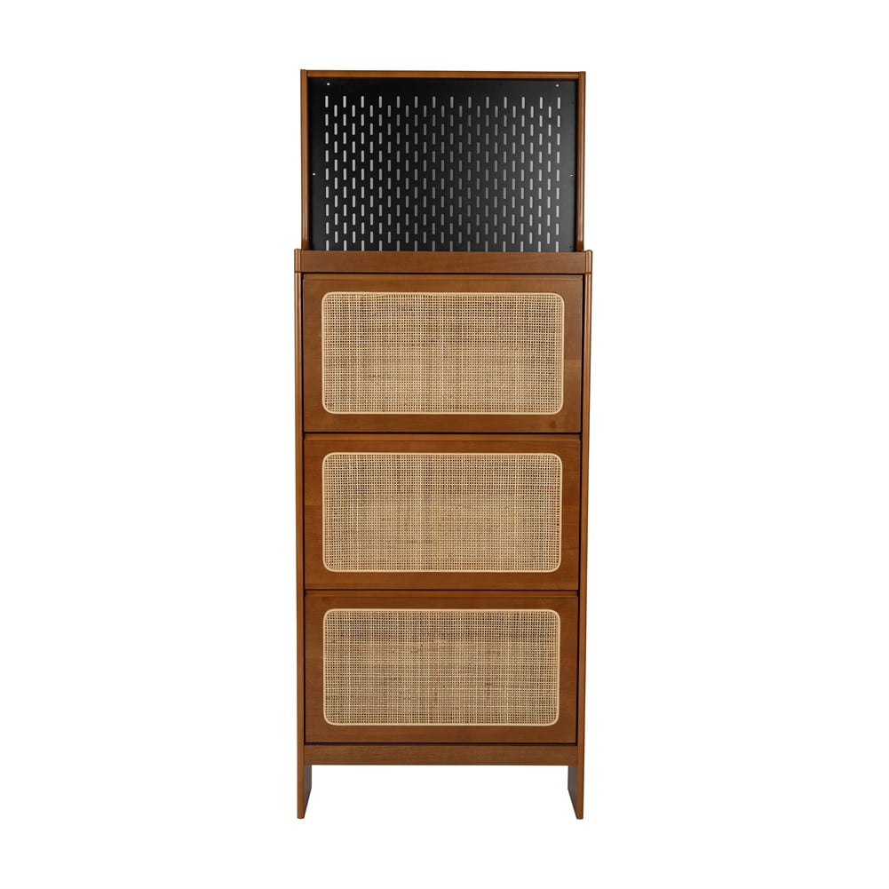 Rugerasy Shoe locker With 3 Flip Drawers, Entryway Free Standing Rattan ...