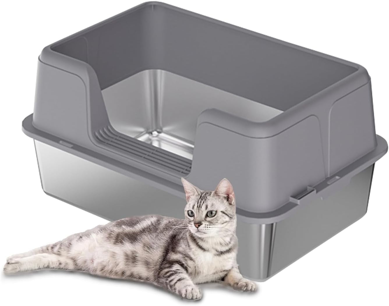 Rugerasy Stainless Steel Cat Litter Box with Lid,Cat Litter Box with ...