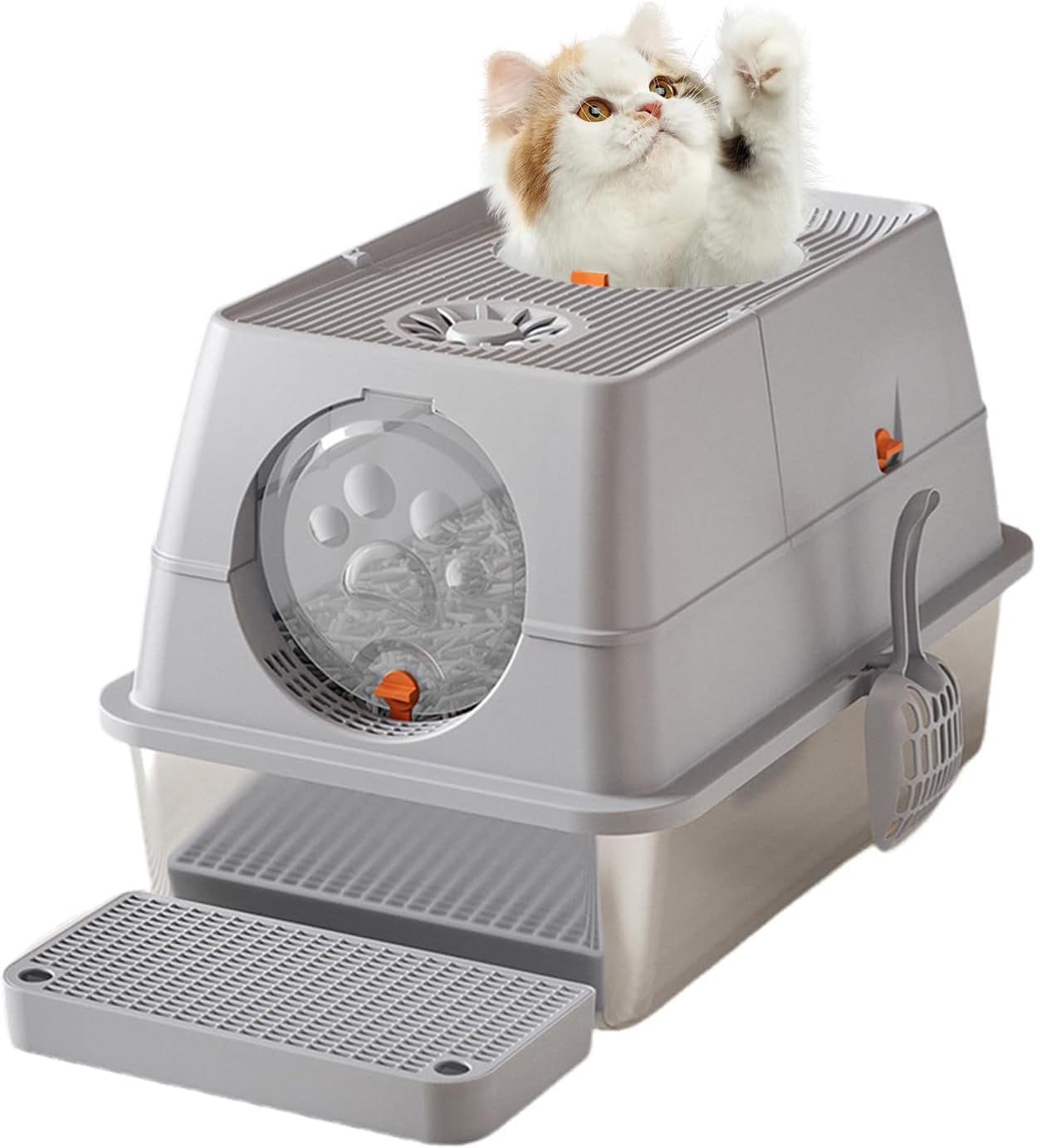 Rugerasy Stainless Steel Litter Box with Lid,Large Kitty Box,Enclosed ...