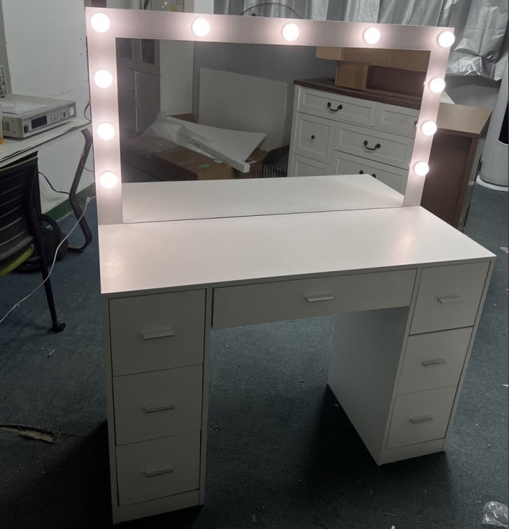 Rugerasy Vanity with Lighted Mirror,Makeup Vanity Desk with LED Bulbs,7 ...