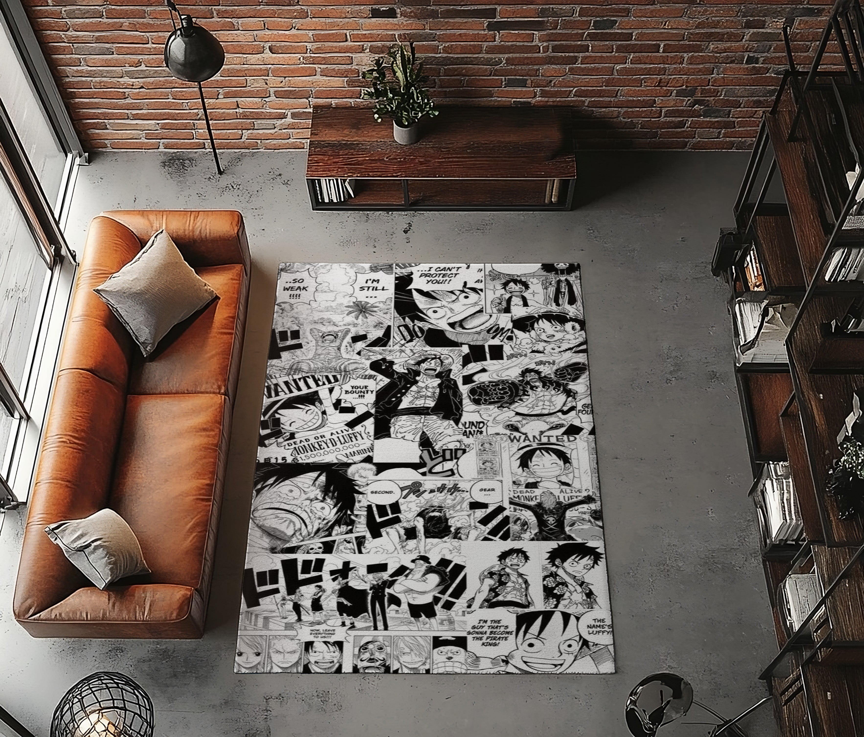 Rugfest Monochrome Manga Collage Washable Rug - Non-Slip Backing, Easy ...