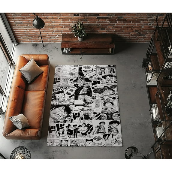 Rugfest Monochrome Manga Collage Washable Rug - Non-Slip Backing, Easy ...