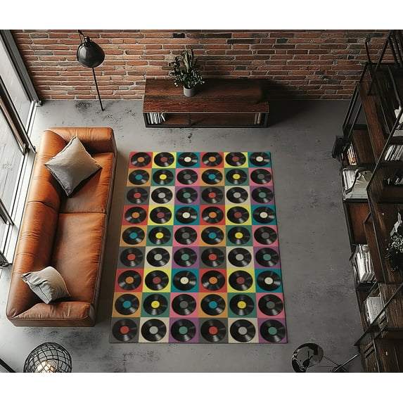 Rugfest Retro Colorful Vinyl Washable Rug - Non-Slip Backing, Easy to ...