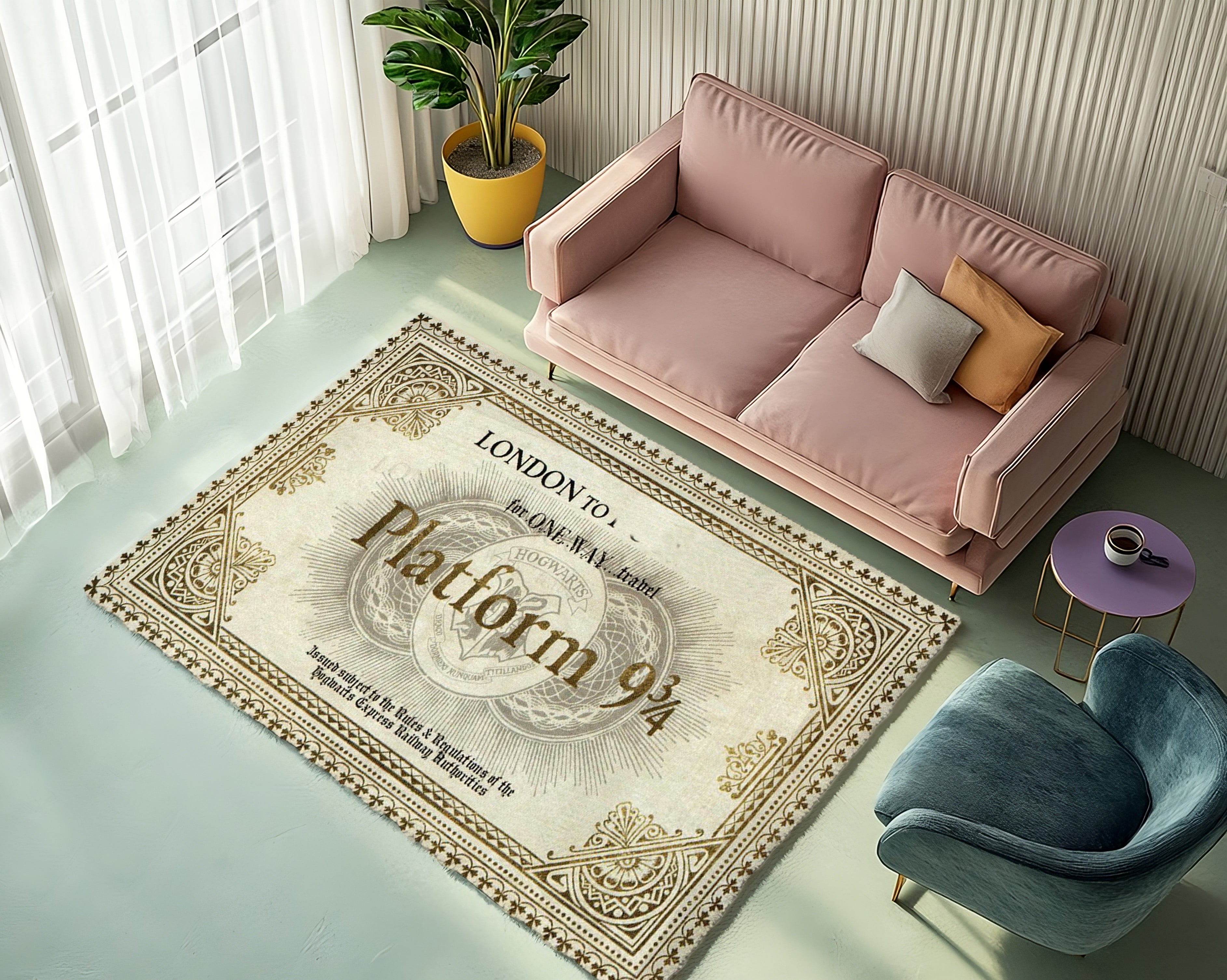 Rugfest Vintage Magical Ticket Washable Rug - Non-Slip Backing, Easy to ...