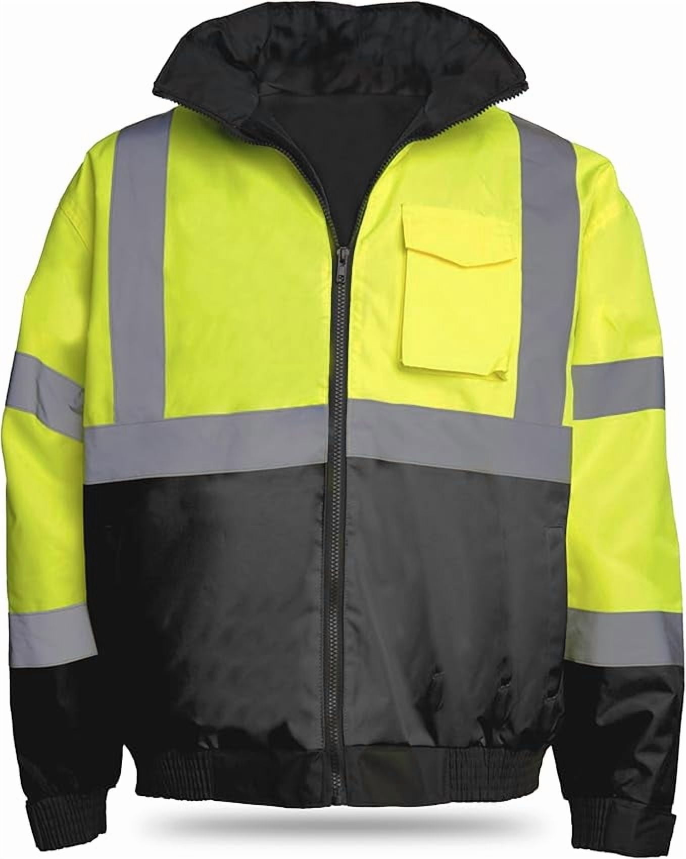 Hi-Vis Bomber Jacket, Rated ANSI Class 3 Safety Jacket with Black ...