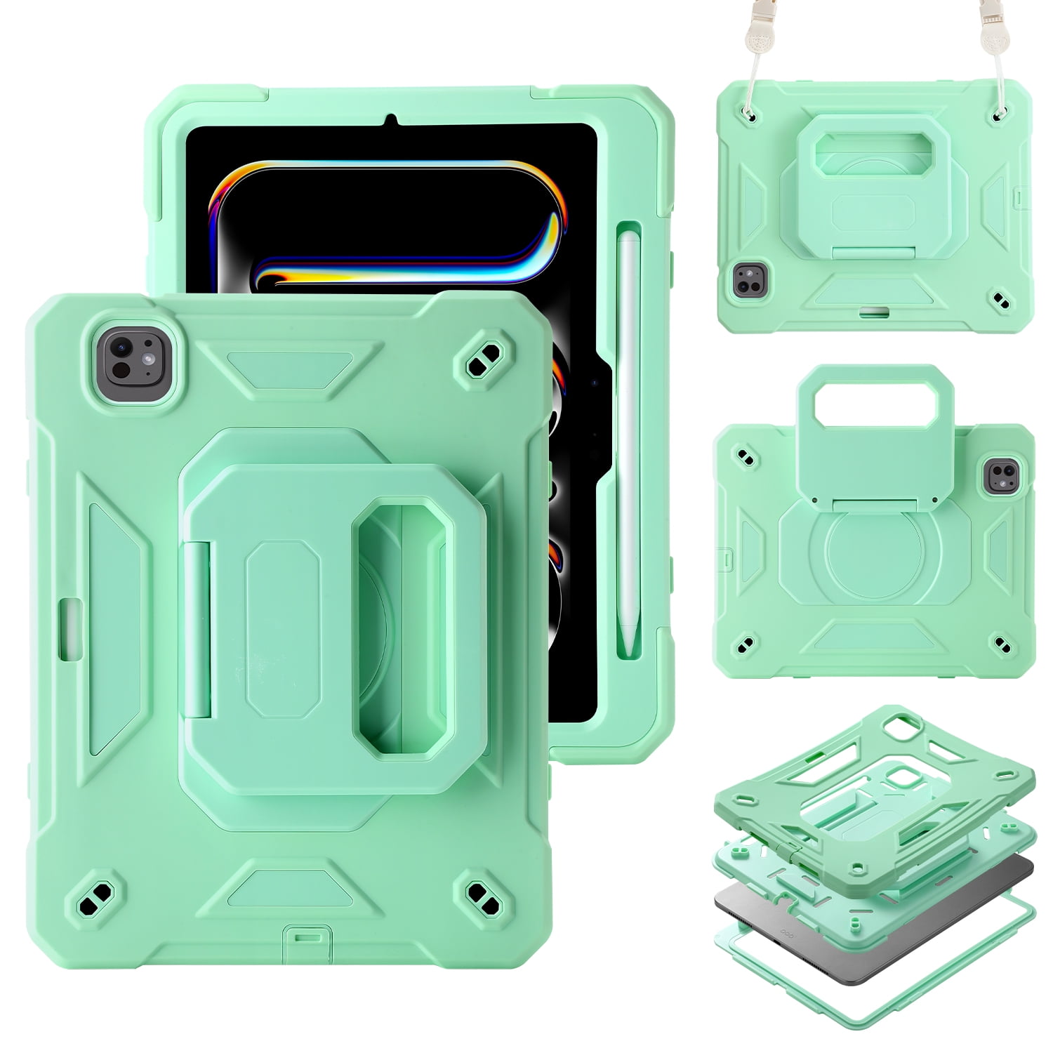 Rugged Case for Apple Pro 11 Inch 2024, Heavy Duty Shockproof Kickstand ...