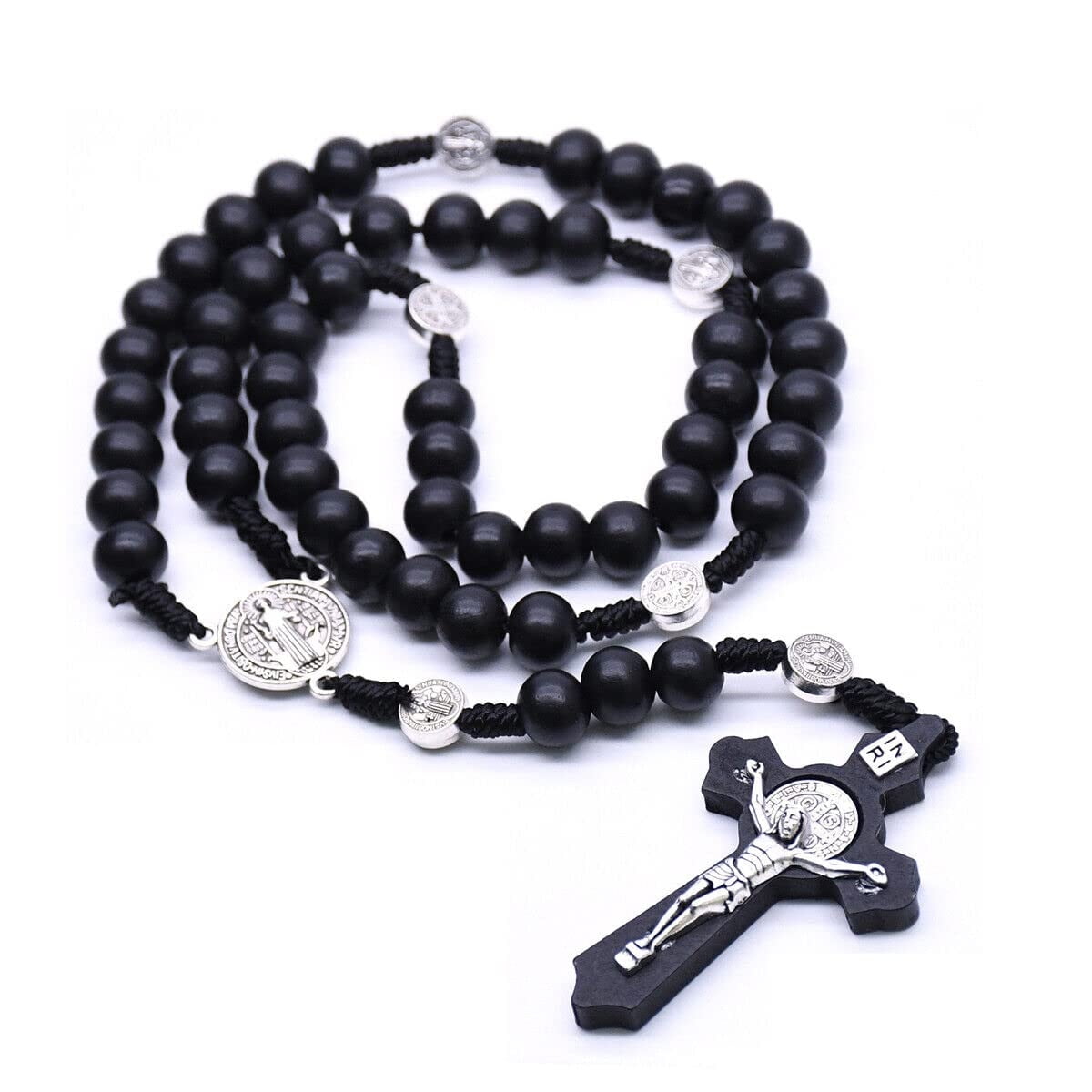 Rugged Durable Rosary Beads Necklace Catholic for Men with St Benedict ...