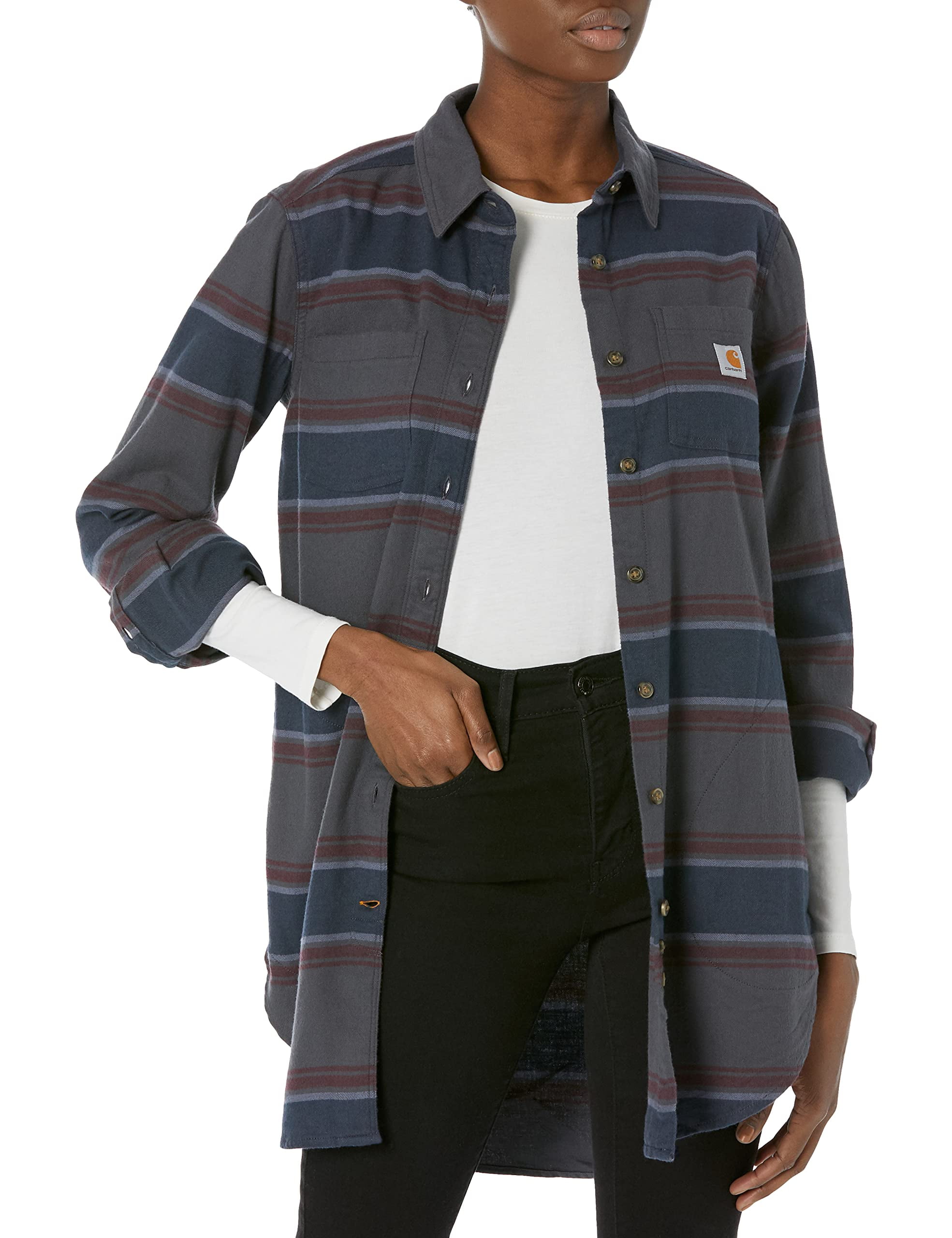 Rugged Flex Relaxed Fit Midweight Flannel Long-Sleeve Plaid Tunic ...