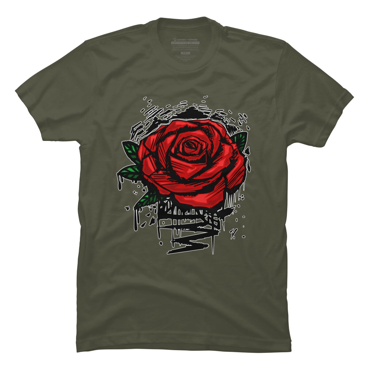 Rugged Rose Mens Military Green Graphic Tee - Design By Humans M ...