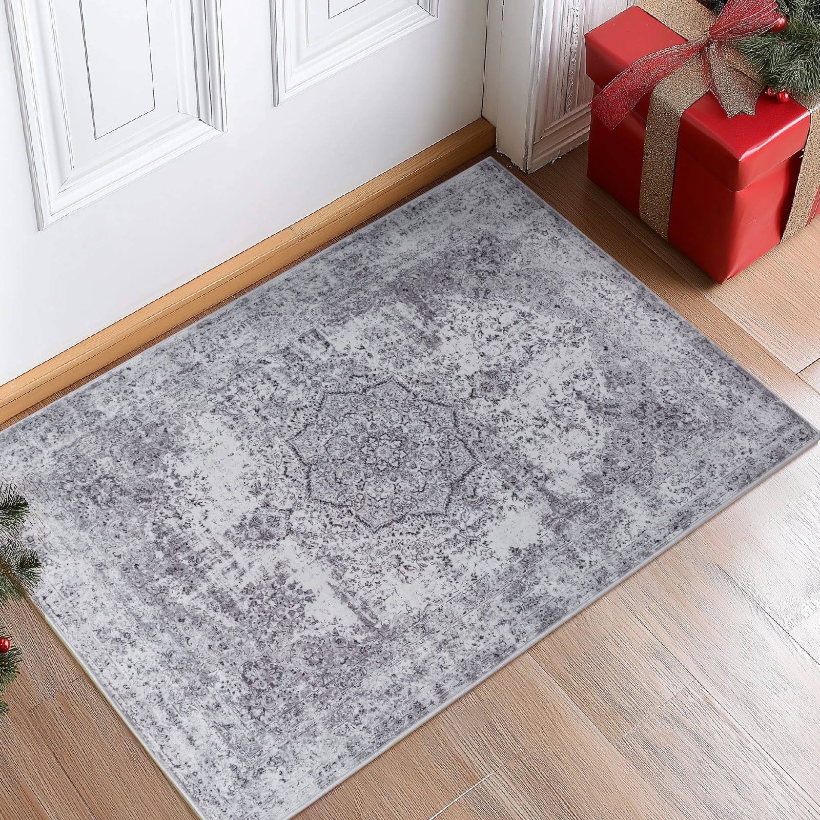 Rugking 2x3 Grey Foldable Floral Vintage Indoor Doormat for Entryway ...