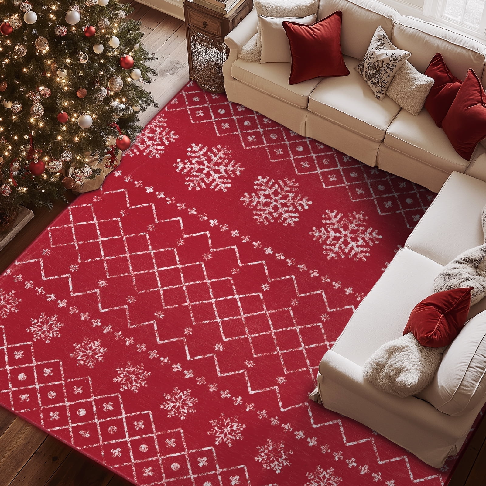 Jinchan Moroccan 4x6 Red Rug, Bohemian, Foldable, Christmas Snowflakes ...