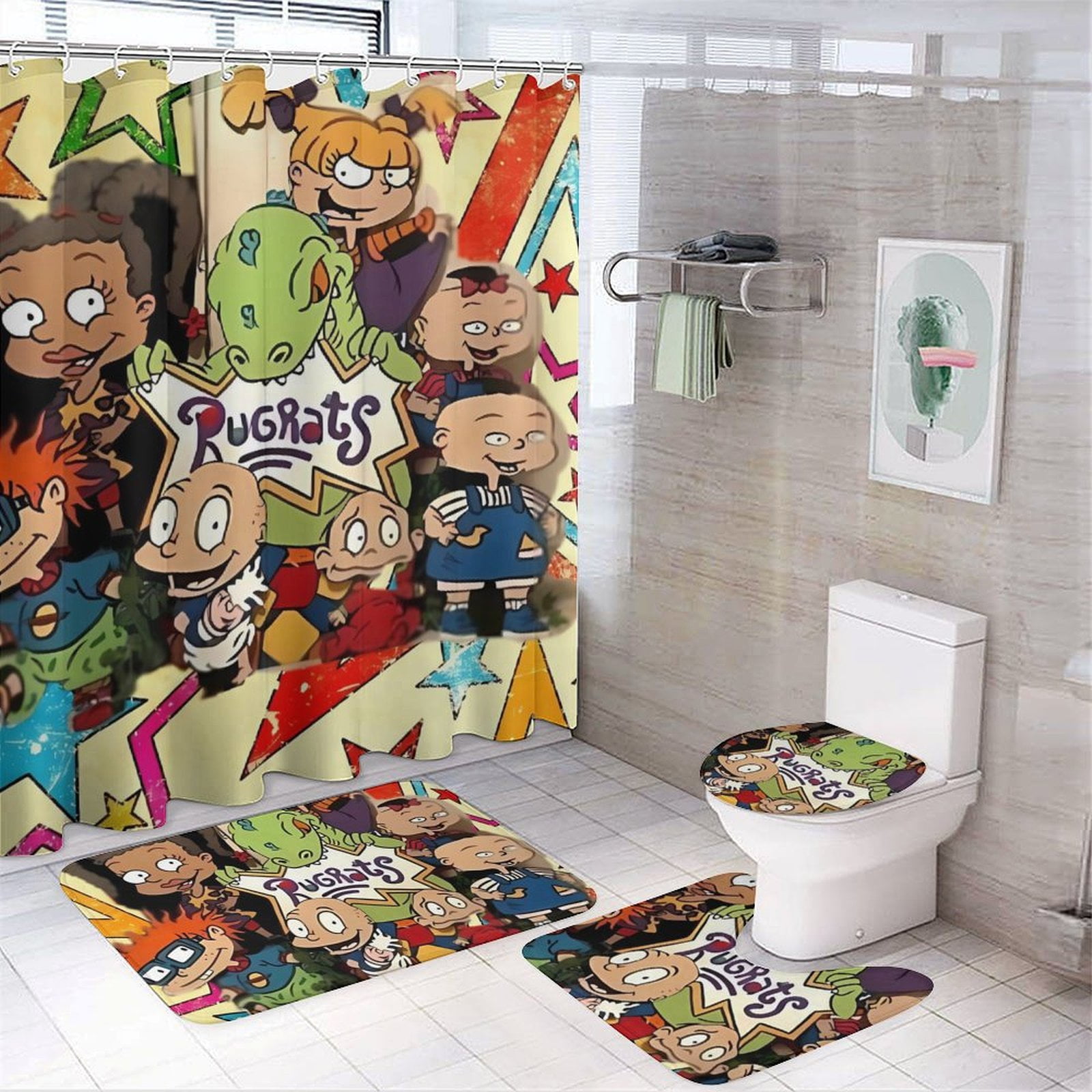 Rugrats Bathroom Set - 4 Piece Shower Curtain Set with 72x72 inch ...