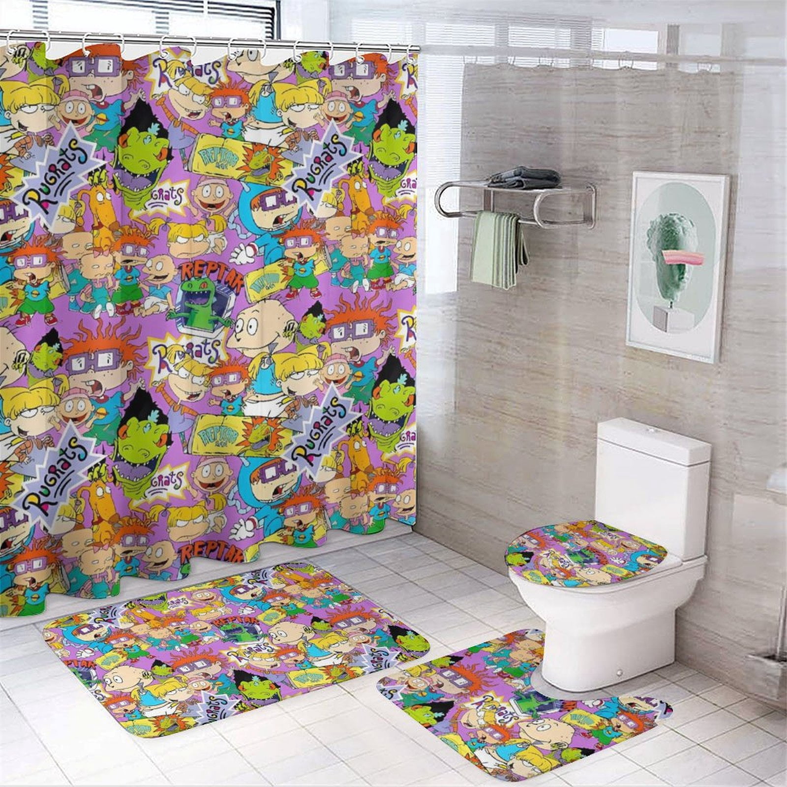 Rugrats Bathroom Set - 4 Piece Shower Curtain Set with 72x72 inch ...