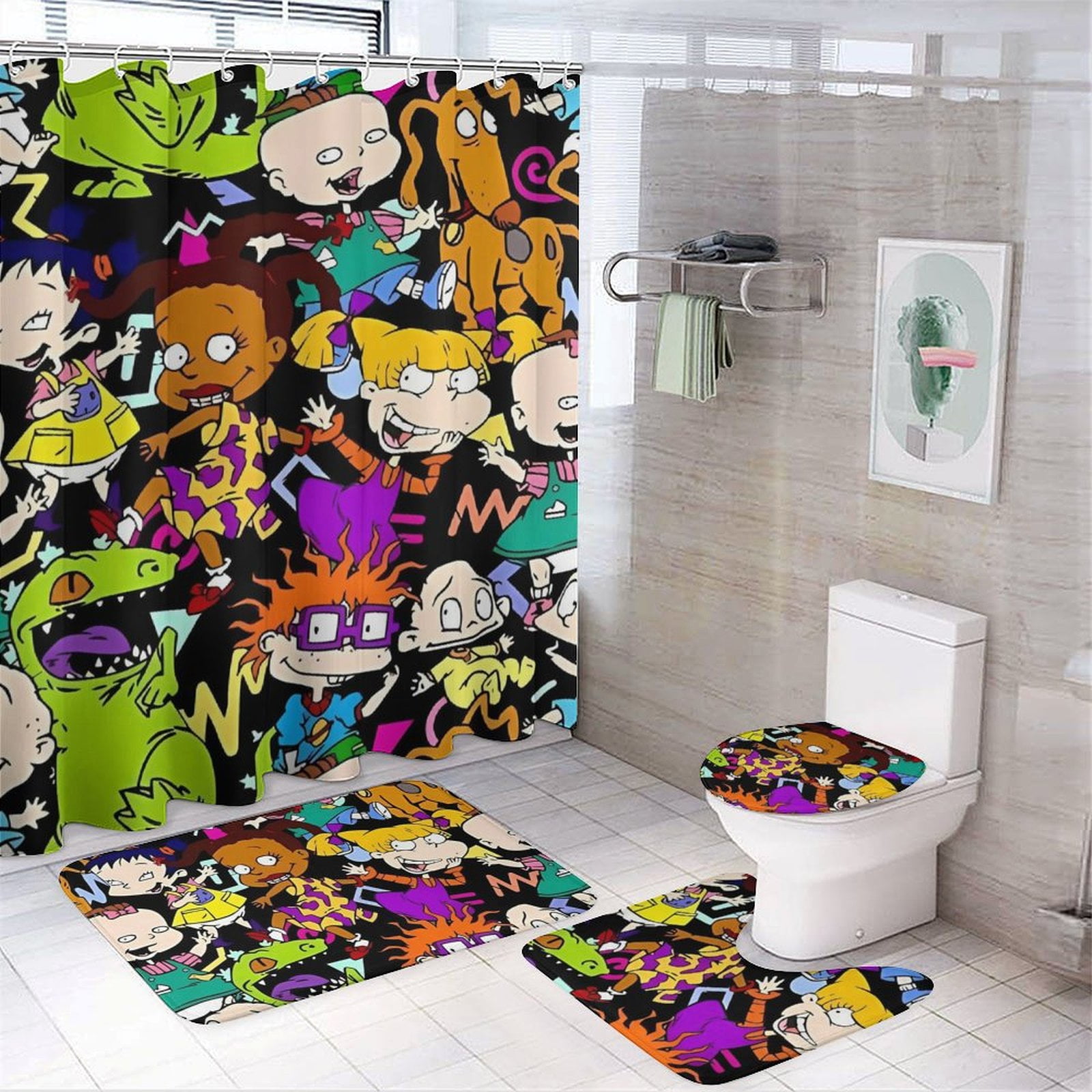 Rugrats Bathroom Set - 4 Piece Shower Curtain Set with 72x72 inch ...