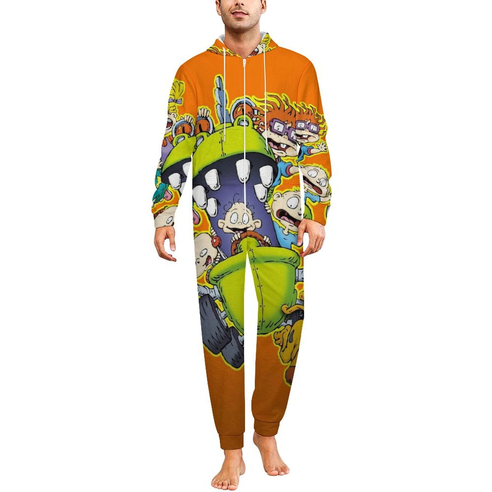 Rugrats Men's Hooded Jumpsuit - Zip Up One Piece Pajamas Soft Cozy ...