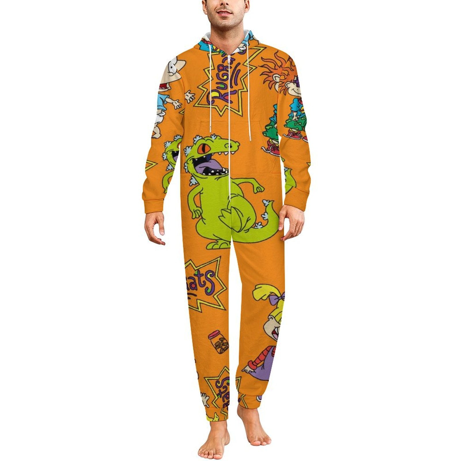 Rugrats Men's Hooded Jumpsuit - Zip Up One Piece Pajamas Soft Cozy ...