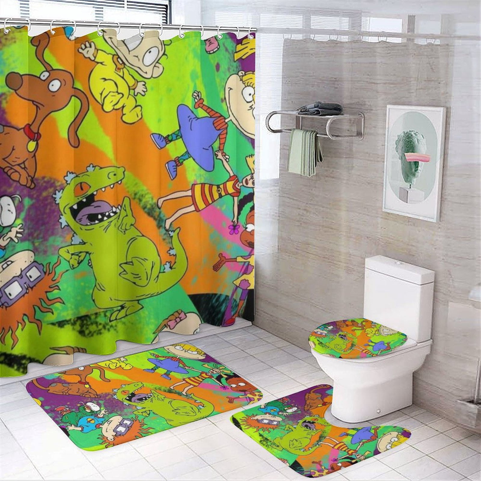 Rugrats Shower Curtain Set 4 Piece, Set Bathroom Sets with Rugs(Bath ...