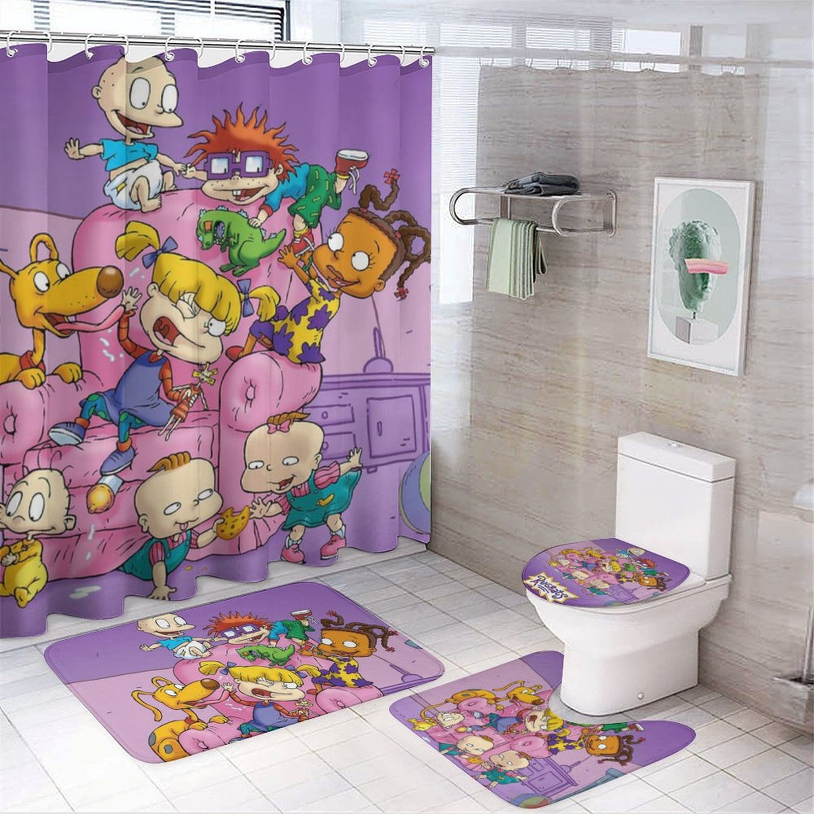 Rugrats Shower Curtain Set 4 Piece, Set Bathroom Sets with Rugs(Bath ...