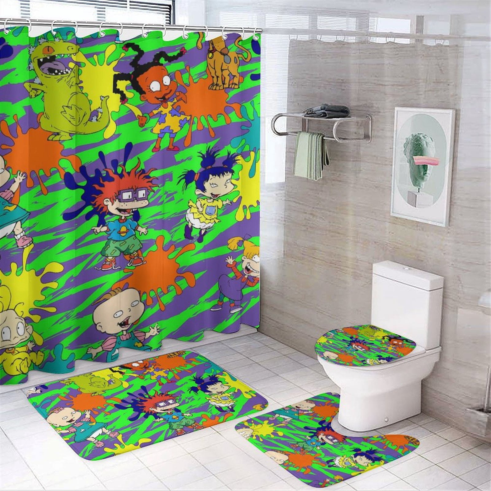 Rugrats Shower Curtain Set 4 Piece, Set Bathroom Sets with Rugs(Bath ...