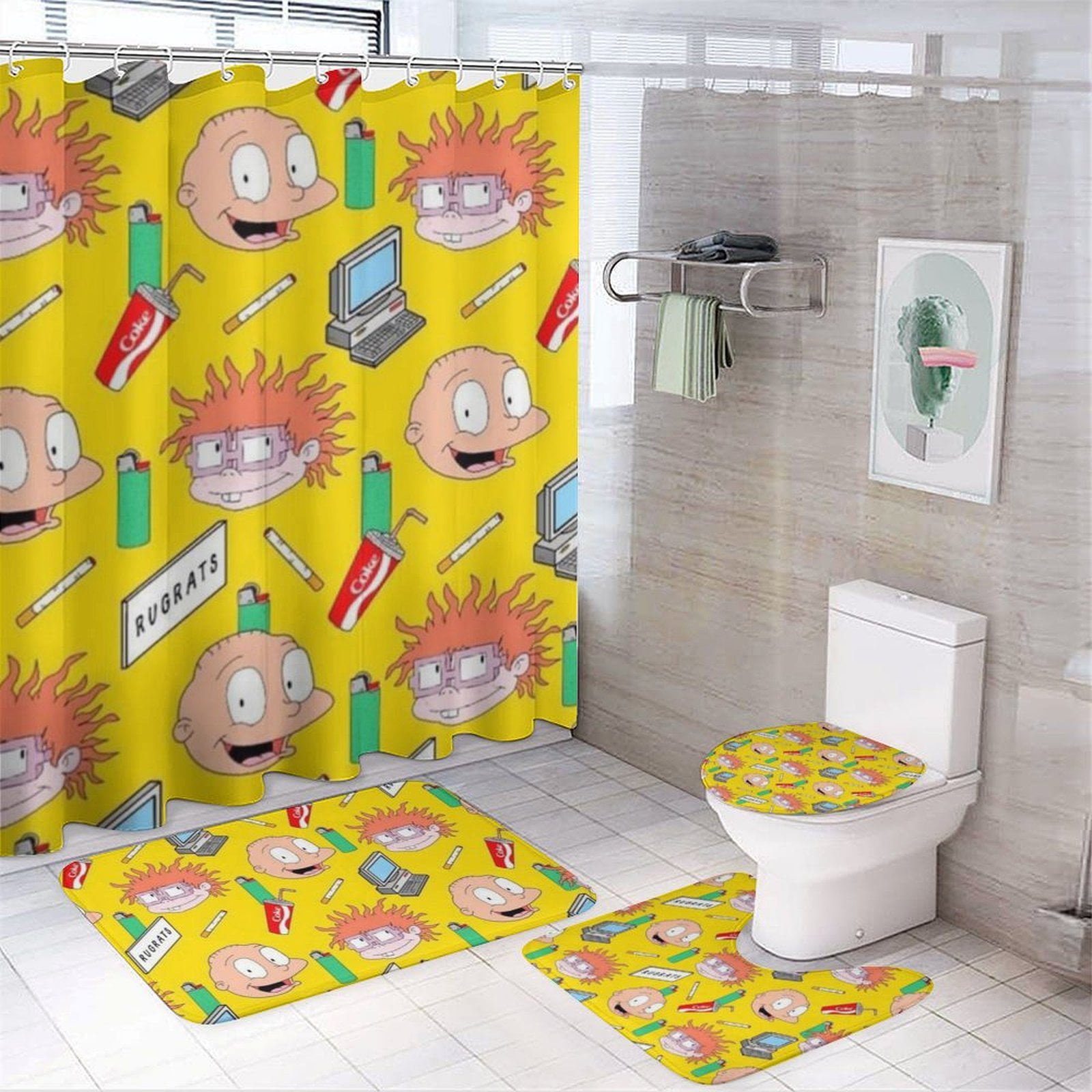 Rugrats Shower Curtain Set 4 Piece, Set Bathroom Sets with Rugs(Bath ...