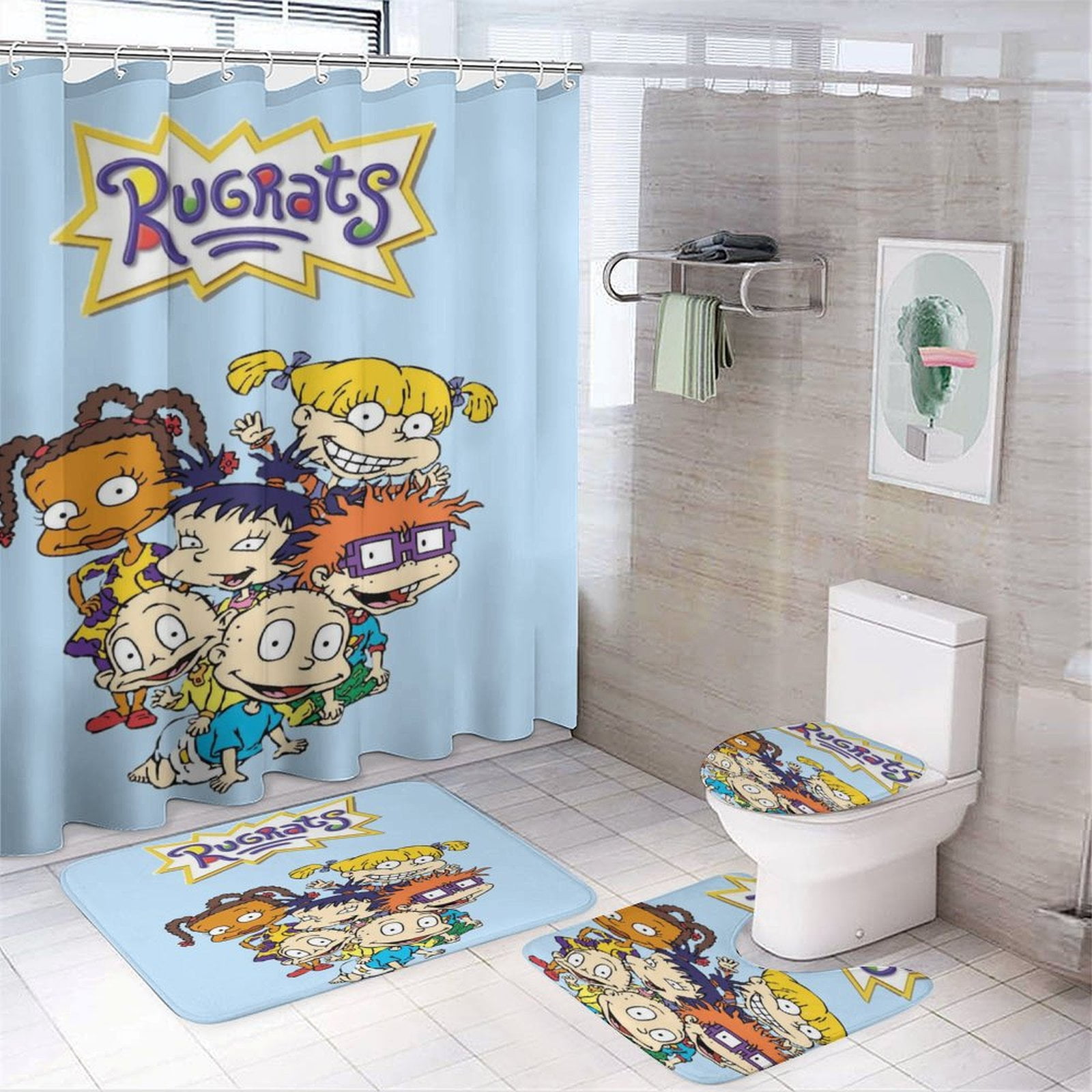 Rugrats Shower Curtain Set with Non-Slip Rug, Toilet Lid Cover, Bath ...
