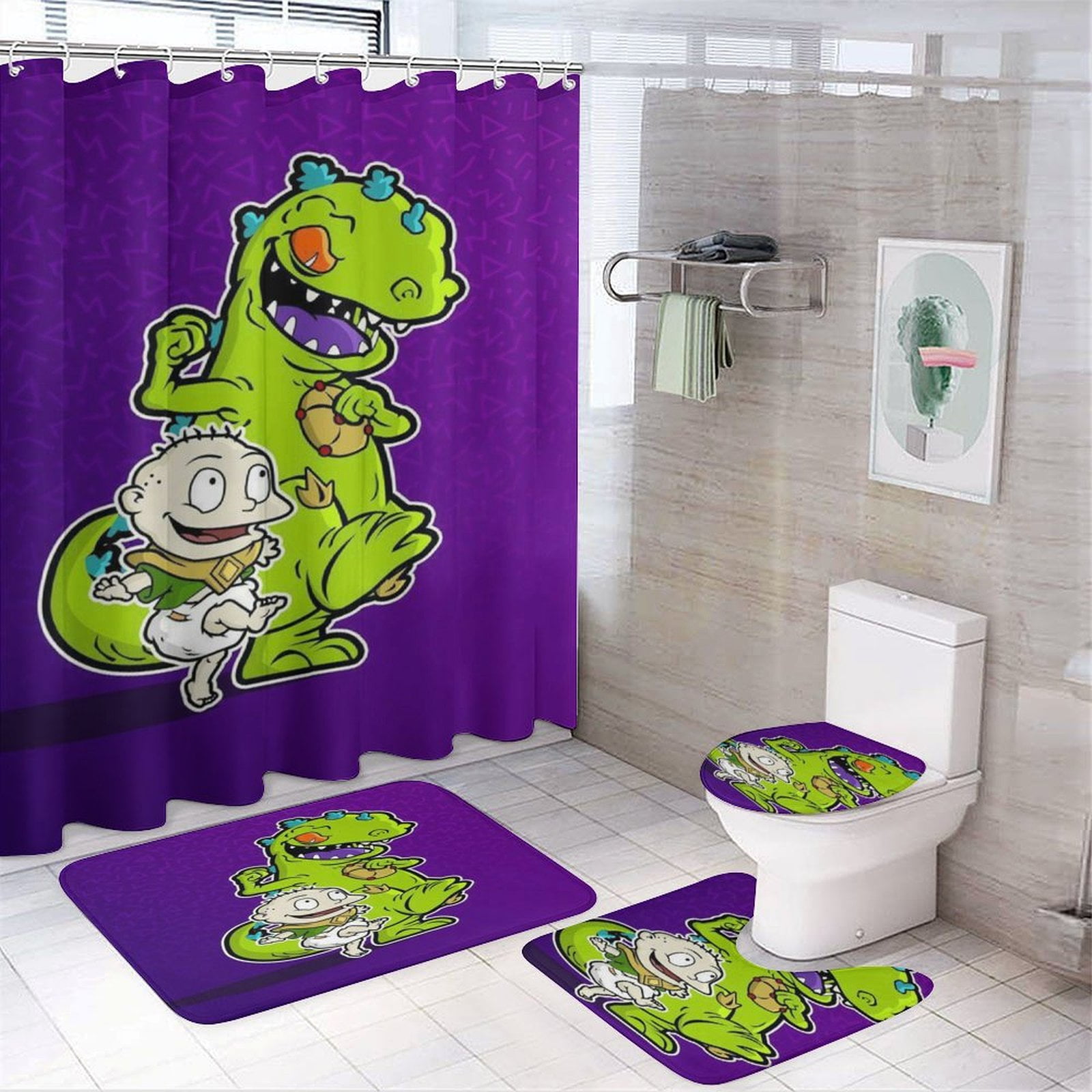 Rugrats Shower Curtain Set with Non-Slip Rug, Toilet Lid Cover, Bath ...
